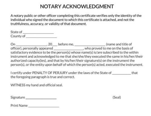 Free Notary Acknowledgment Forms (US) | How it Works - PDF