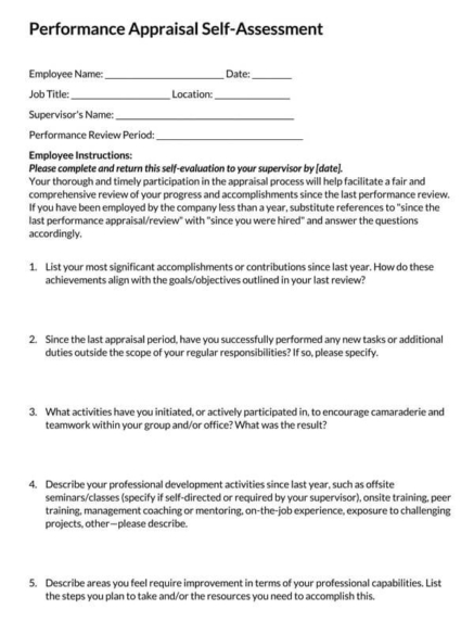 22 Self Evaluation / Assessment Examples, Questions & Forms