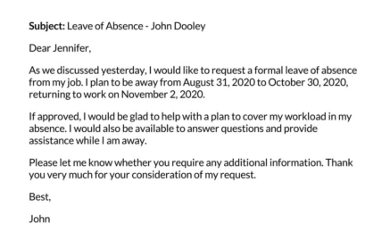 Permission Letter Asking for Leave from Work (Samples)