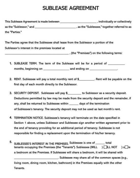 Free Sublease Agreement Templates | Word - PDF