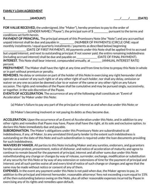 Free Family Loan Agreement Templates (Word | PDF)