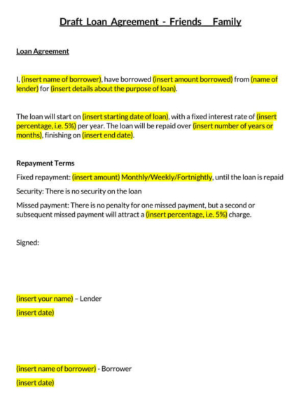 Free Family Loan Agreement Templates (Word | PDF)