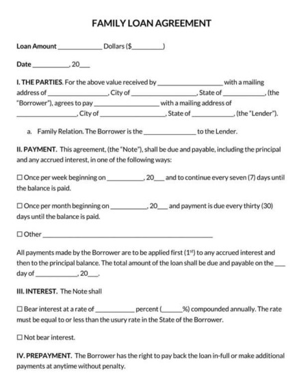 Free Family Loan Agreement Templates (Word | PDF)