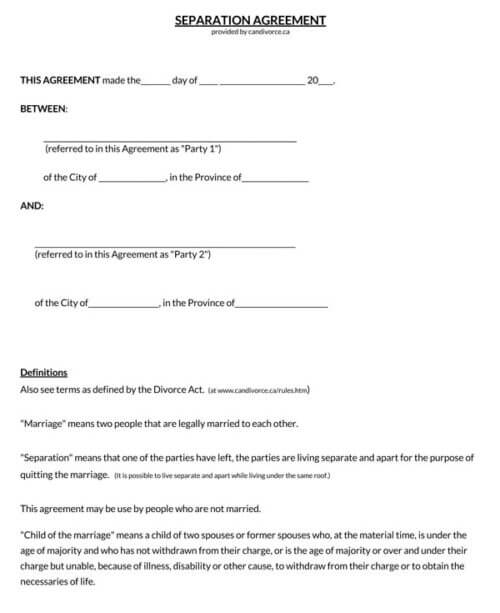 Marriage Separation Agreement (Free Forms and Templates)