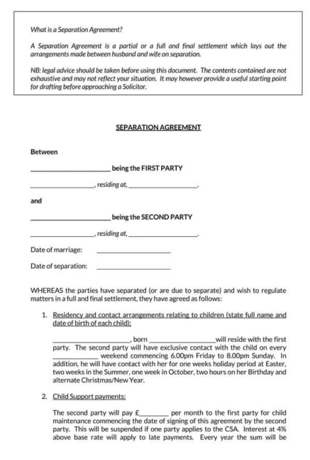Marriage Separation Agreement - Forms & Templates
