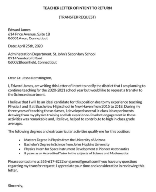 Sample Teacher Letter of Intent to Return (Free Templates)
