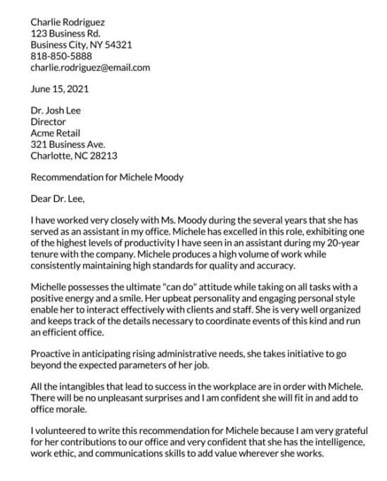 Letter of Recommendation from Supervisor (Examples)