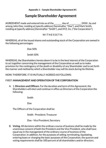 24 Free Shareholder Agreement Templates - Samples