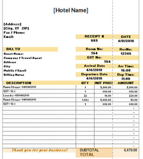 28 Free Hotel Receipt (Invoice) Templates - Word | PDF | Excel