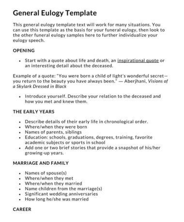 43 Heartfelt Eulogy Templates & Outlines (Father, Mother, Friend)