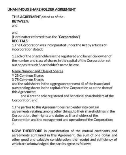 24 Free Shareholder Agreement Templates - Samples