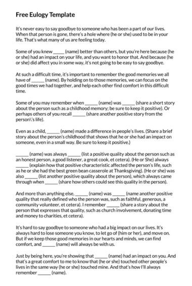 43 Heartfelt Eulogy Templates & Outlines (Father, Mother, Friend)