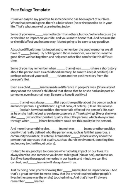 43 Heartfelt Eulogy Templates (Father, Mother, Friend)