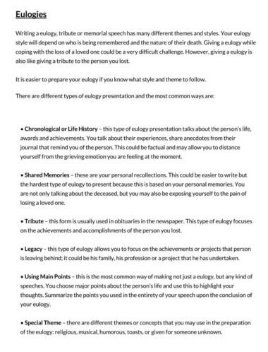 43 Heartfelt Eulogy Templates & Outlines (Father, Mother, Friend)