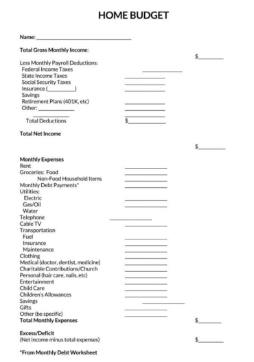 37 Free Household Budget Worksheets (Editable)