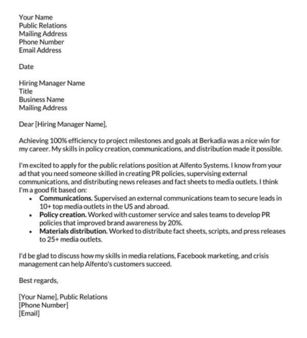 Public Relations Cover Letter Examples (Free Templates)