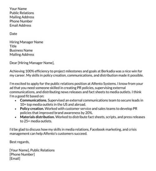Public Relations Cover Letter (Sample & Examples)