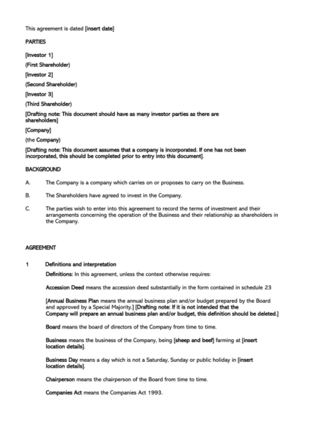 24 Free Shareholder Agreement Templates - Samples