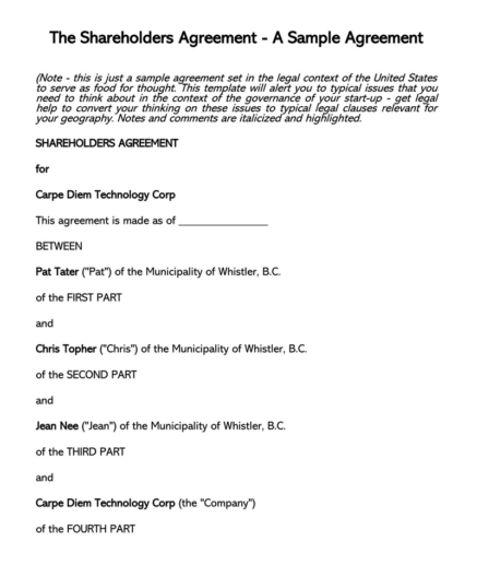 24 Free Shareholder Agreement Templates - Samples