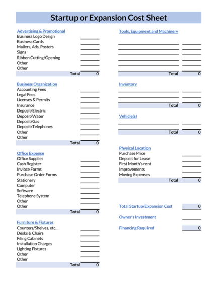 12+ Free Business Startup Costs Templates [Word | Excel]