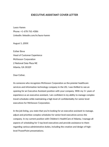 Executive Assistant Cover Letter [14 Best Examples] with Guide
