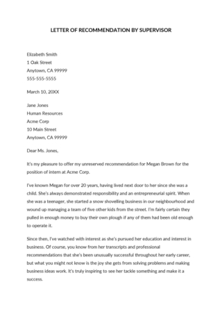 Letter of Recommendation from Supervisor (Examples)