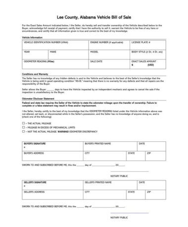 Free Alabama Vehicle Bill of Sale Forms [Word - PDF]