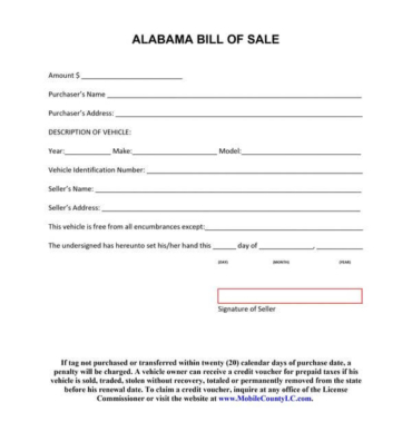 Free Alabama Vehicle Bill of Sale Forms [Word - PDF]