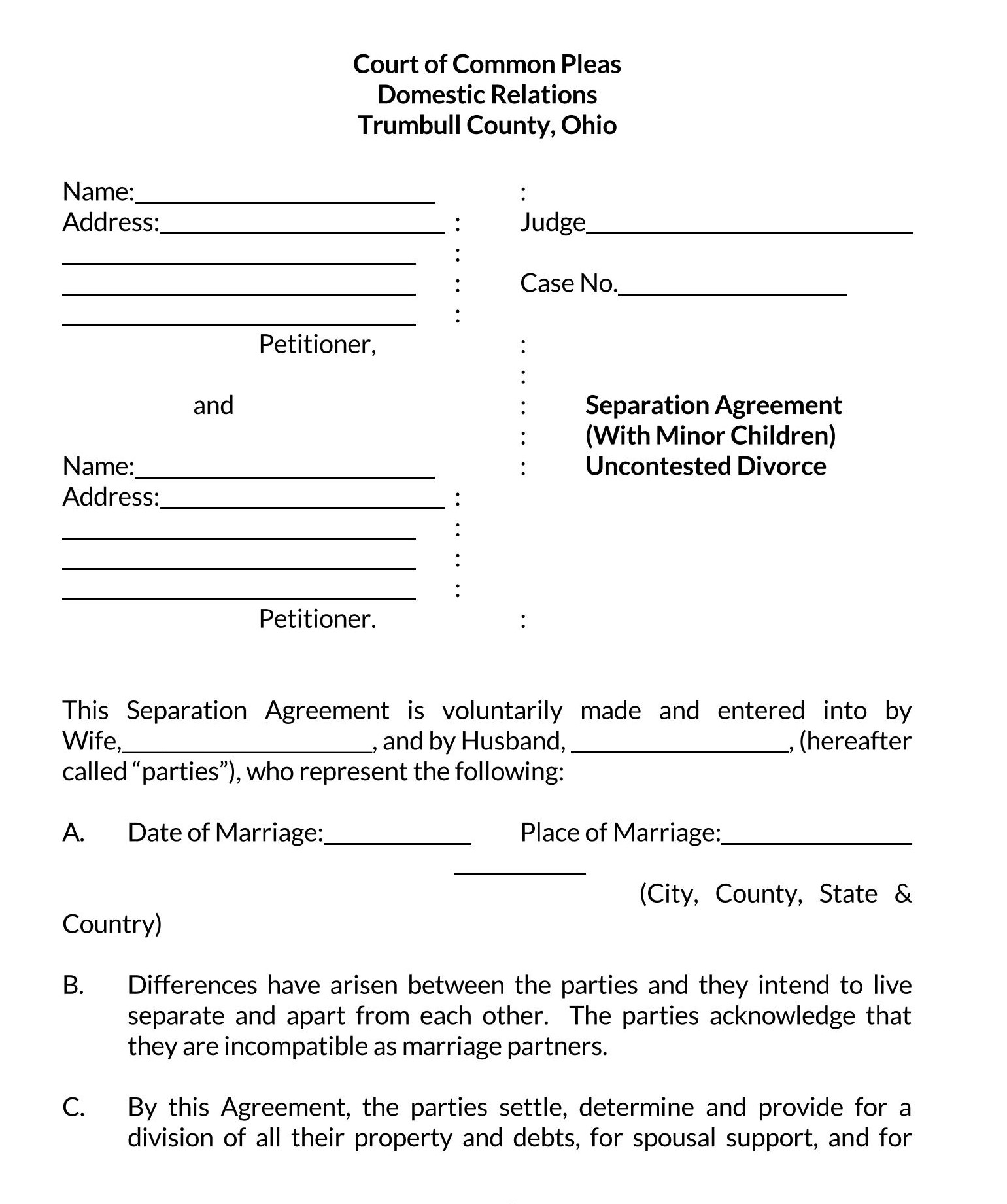 38 Free Separation Agreement Templates Word Pdf