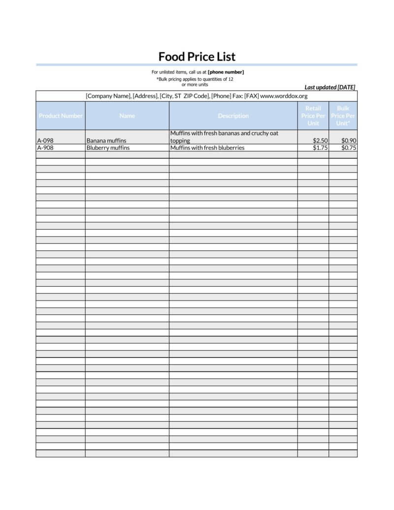 45 Free Printable Price List Templates (Word, Excel, PDF)