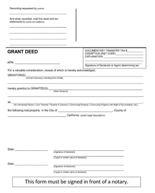Free Grant Deed Forms (Edit & Print) - Word | PDF