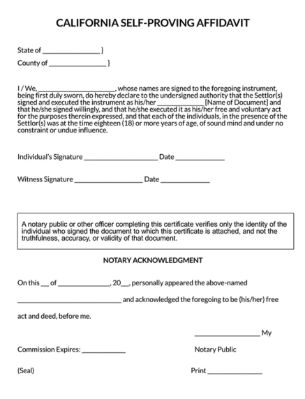 Free Self-Proving Affidavit Forms (Attach to Will or Codicil)