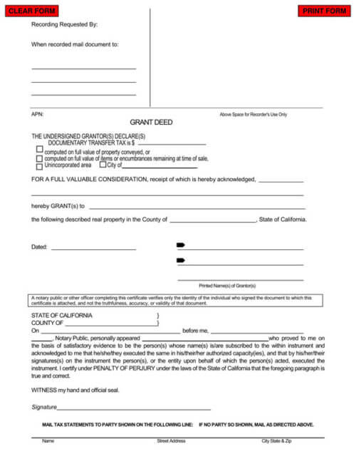 Free Grant Deed Forms (Edit & Print) - Word | PDF