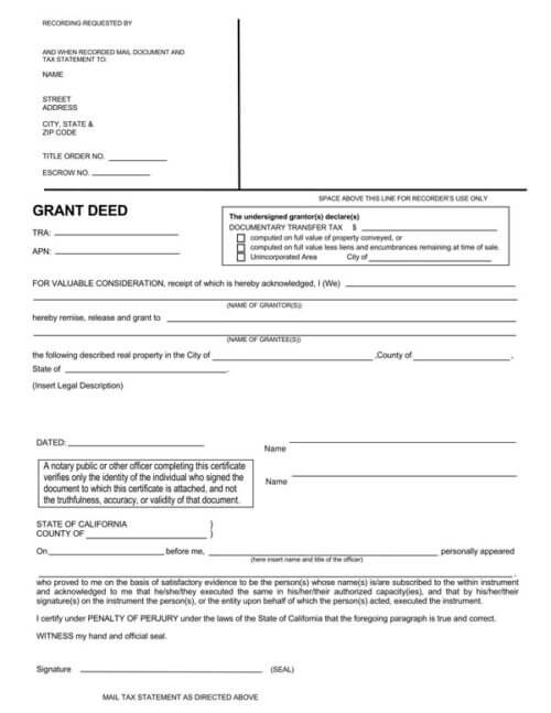Free Grant Deed Forms (Edit & Print) - Word | PDF