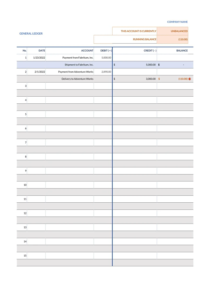 Ledger Excel Template