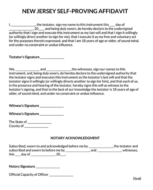 Free Self-Proving Affidavit Forms (Attach to Will or Codicil)