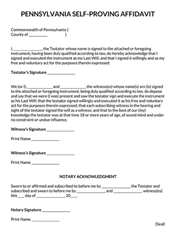 Free Self-Proving Affidavit Forms (Attach to Will or Codicil)