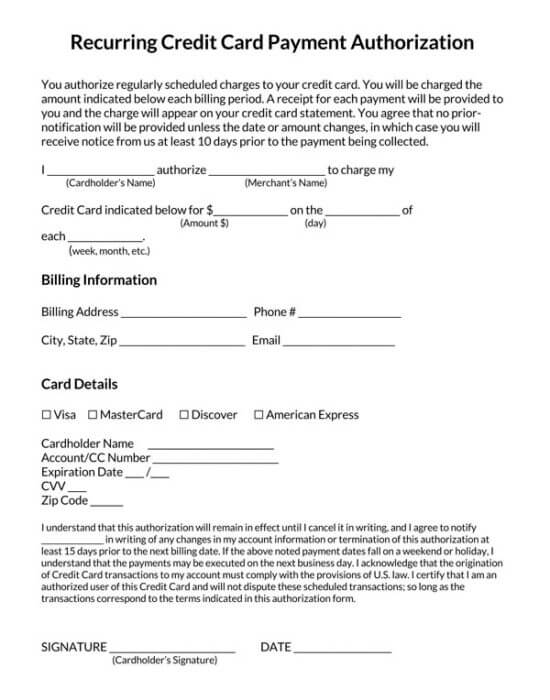 Free Credit Card Authorization Form Templates [Word - PDF]