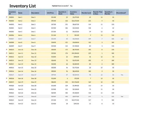 Excel Template Inventory