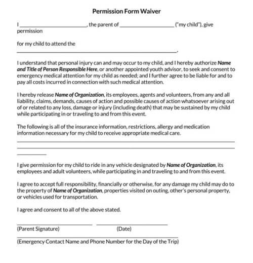 35 Free Permission Slip Templates (Examples) - Word | PDF