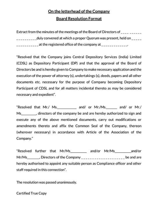 50 Free Board Resolution Templates - Format, Guide, Samples