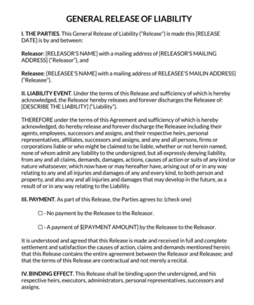 Free Release of Liability Forms (Hold Harmless) | PDF - Word
