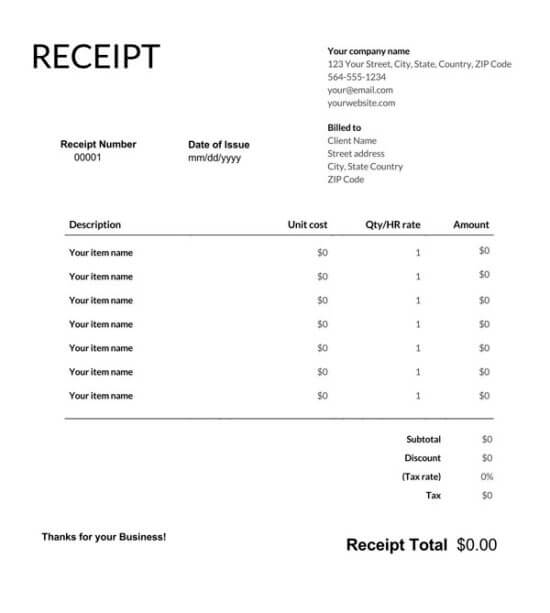 54 Free Receipt Templates - Download, Edit, Print