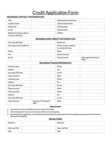 40 Free Credit Application Forms and Samples