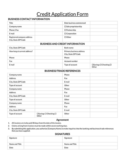 40 Free Credit Application Forms and Samples