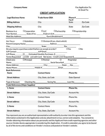 40 Free Credit Application Forms and Samples