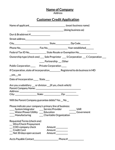40 Free Credit Application Forms and Samples