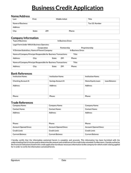 40 Free Credit Application Forms and Samples