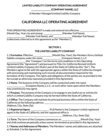 Free California LLC Operating Agreement Templates [Word]