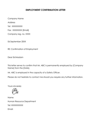 Employment (Job) Confirmation Letter - Free Templates